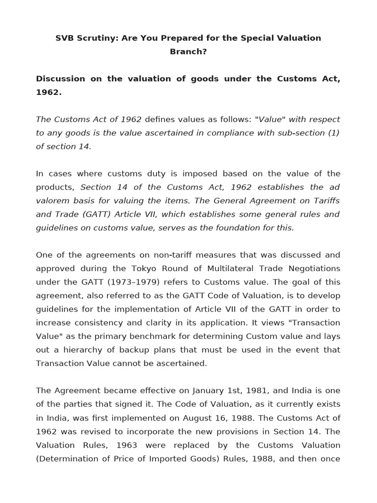 SVB - Intro 1st Article in SVB | PDF | Valuation (Finance) | Customs