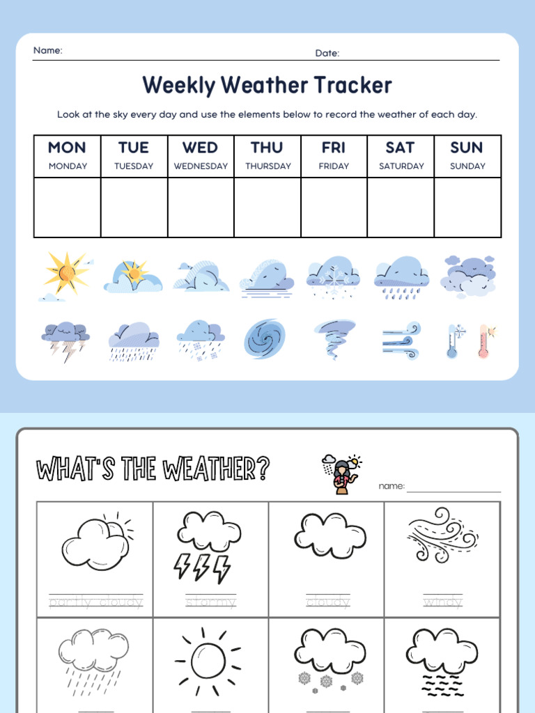 White Colorful Weekly Weather Tracker Digital Worksheet PDF | PDF