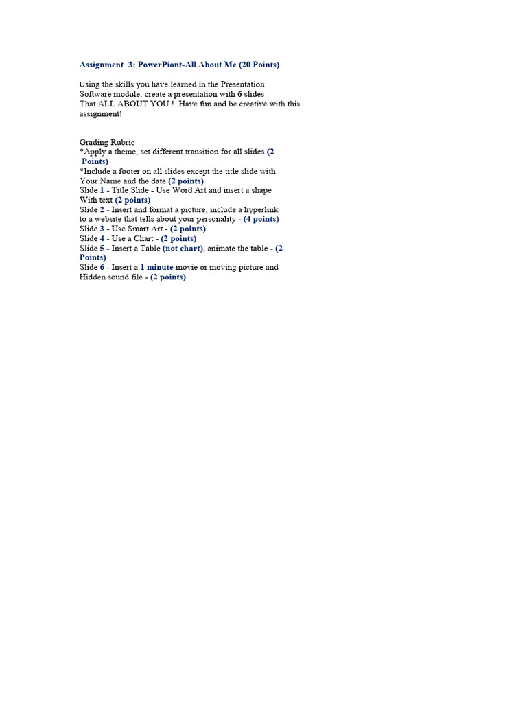 PowerPoint Assignment: All About Me | PDF