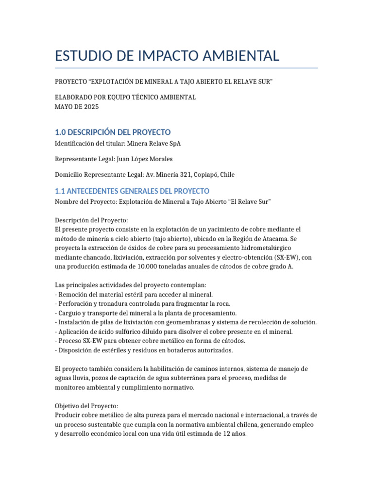 EIA Final Actualizado Con Matriz | PDF | Minería | Cobre