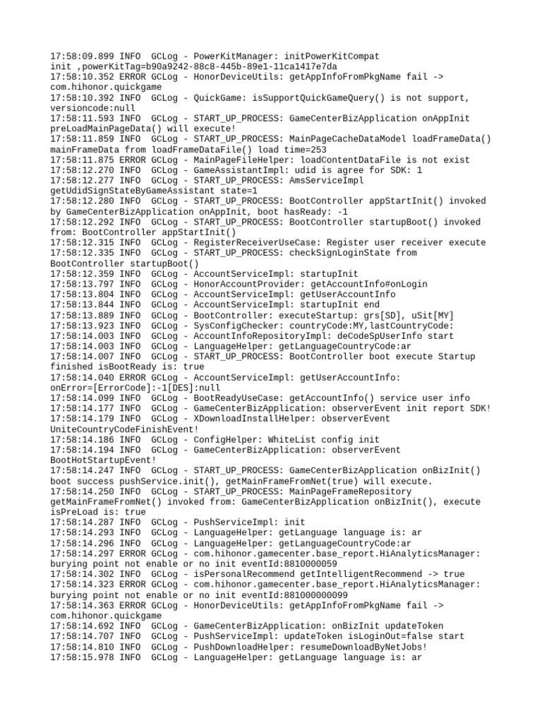 Honor Game Center Initialization Log | PDF | Computing | Software