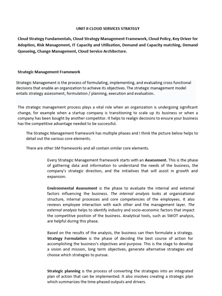 Unit II Cloud Services Strategy | PDF | Cloud Computing | Strategic Management