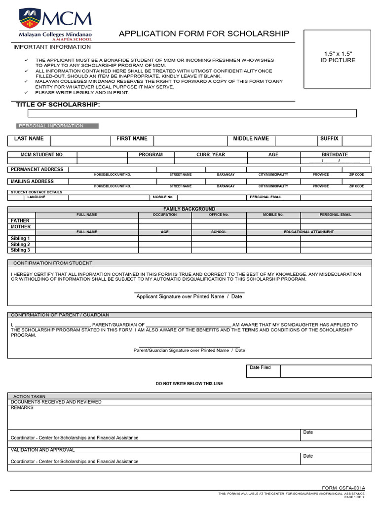 MCM Application For Scholarcship Form | PDF