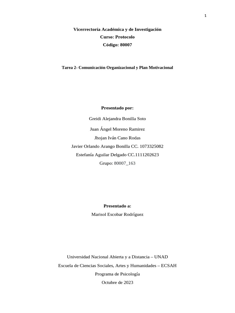 Protocolo 3 - Tarea 2 - Comunicación Organizacional y Plan Motivacional | PDF | Business ...