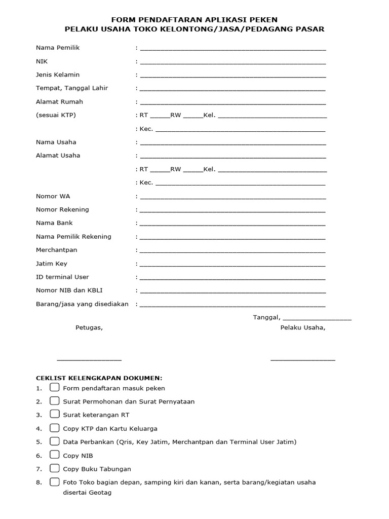 Form Pendaftaran Apl Peken - OK | PDF