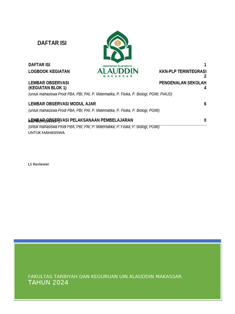 Instrumen Observasi Untuk Mahasiswa FTK, 2024 | PDF