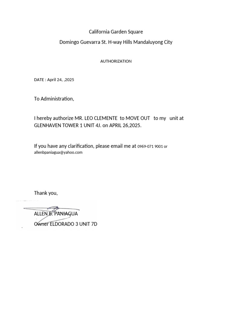 Authorization To Move Out | PDF