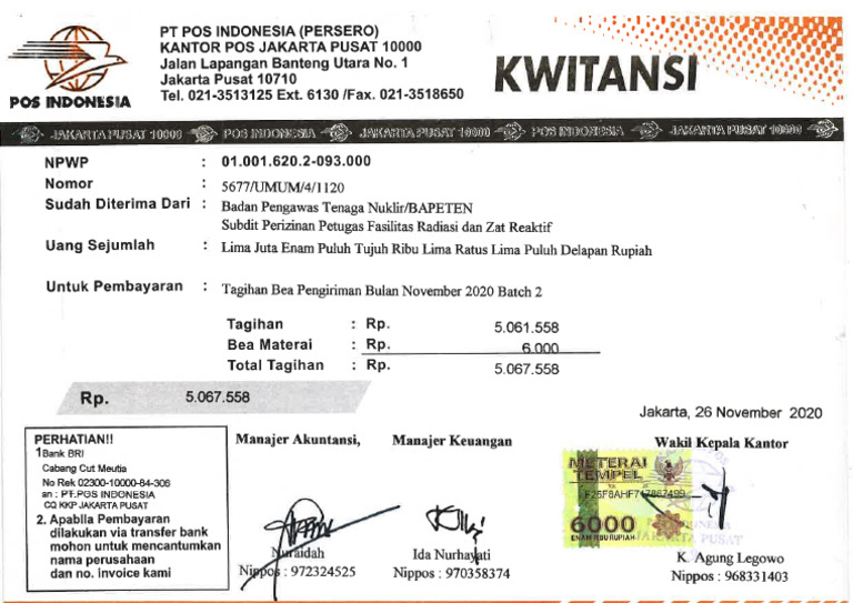 Contoh Kwitansi Pos Indonesia | PDF