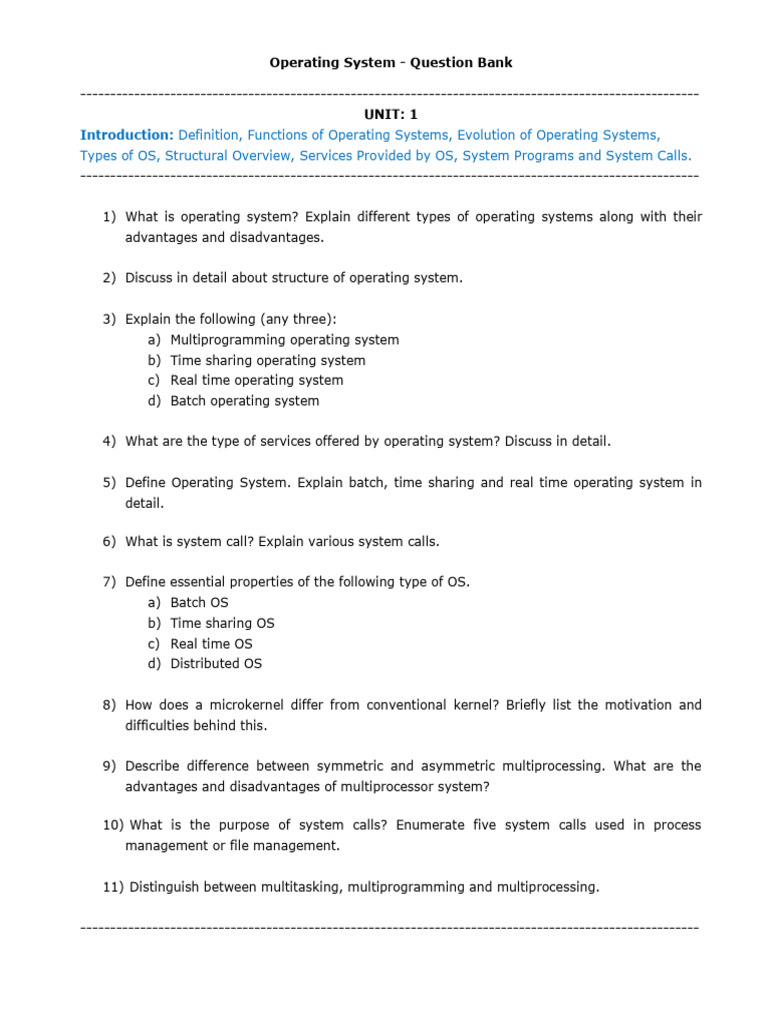 Question Bank Unit 1 To 3 | PDF | Process (Computing) | Scheduling (Computing)