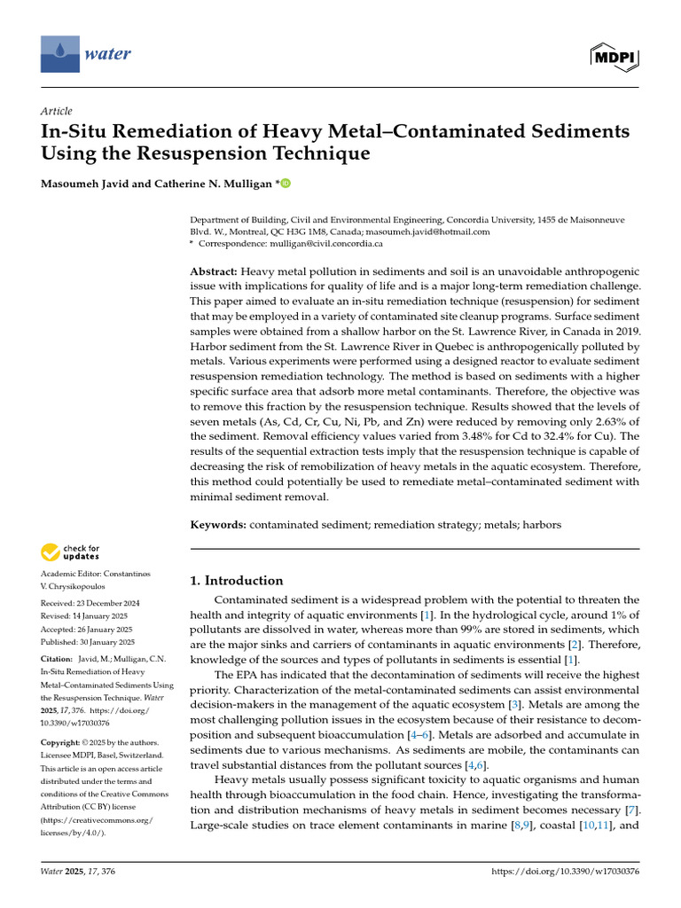 In-Situ Remediation of Heavy Metal - Contaminated Sediments Using The Resuspensión Technique ...