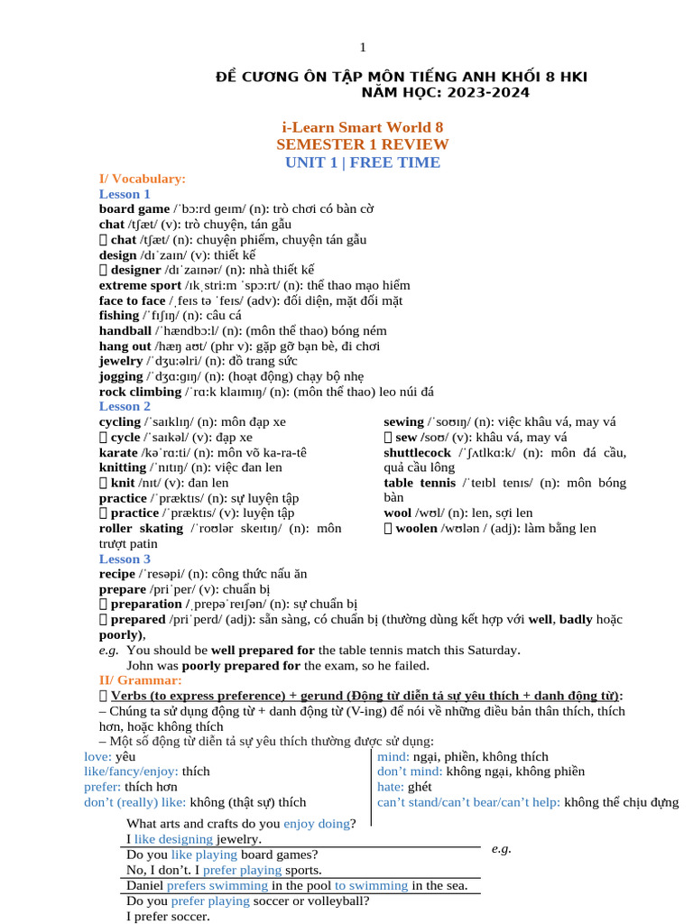 tieng-anh-8-de-cuong-on-tap | PDF