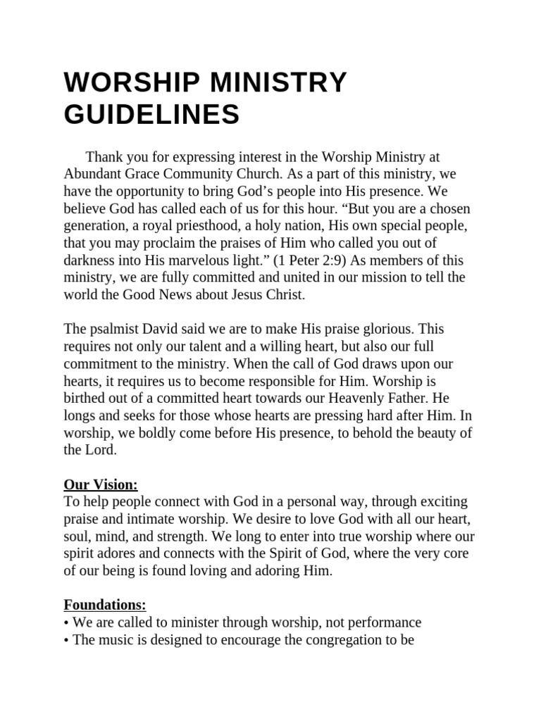 Worship Ministry Guidelines at AGCC | PDF | Worship | Prayer