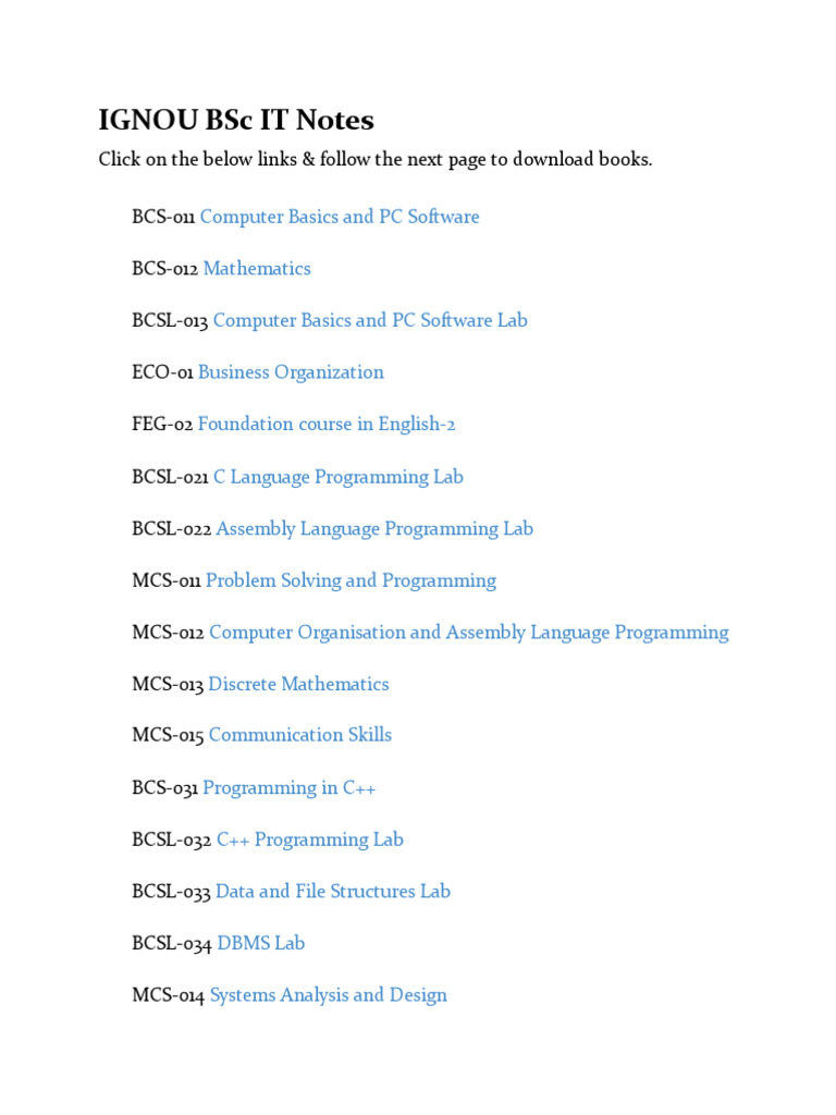 IGNOU BSc IT Study Material Links | PDF