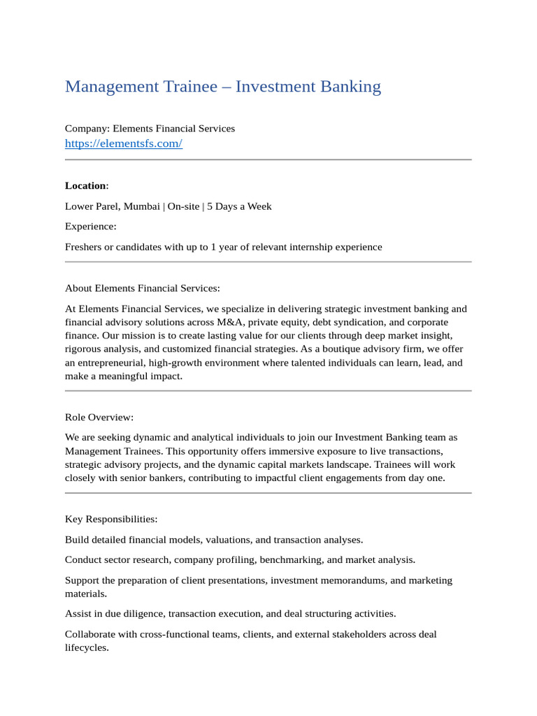 Management Trainee Investment Banking 2 | PDF | Investment Banking ...
