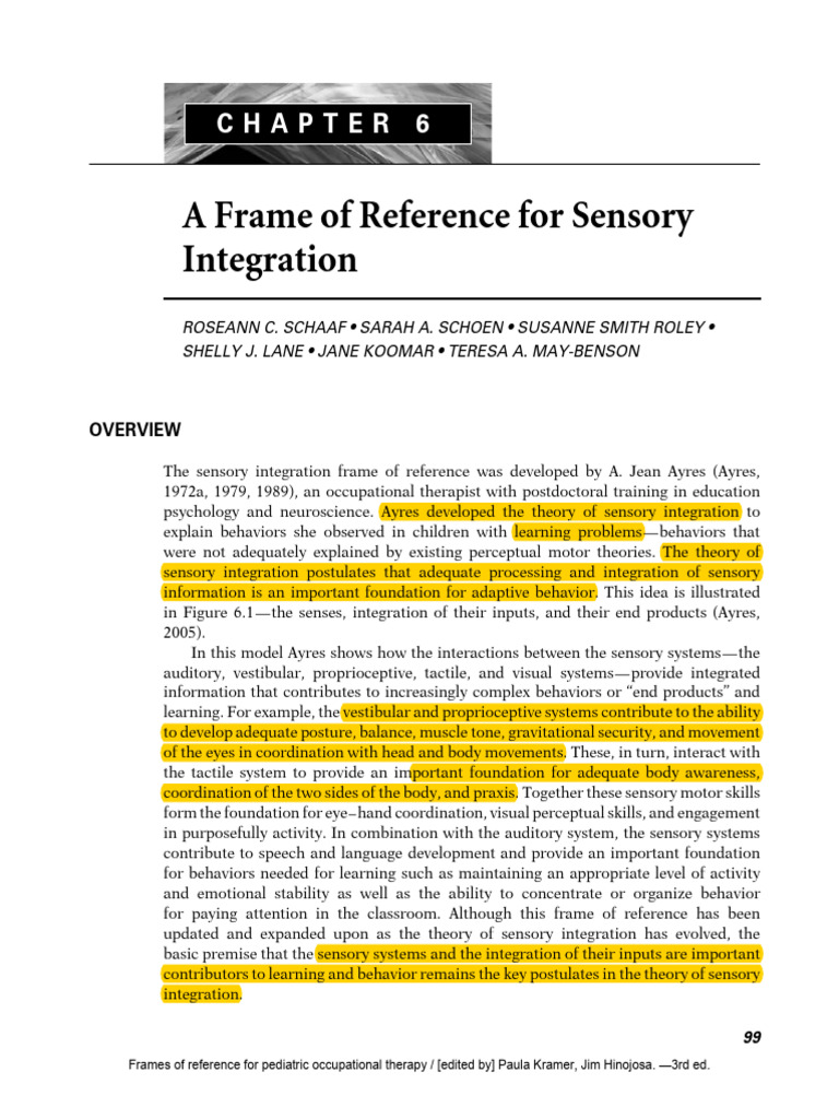 Frame of Reference for Sensory Integration [DOC 14] | PDF ...