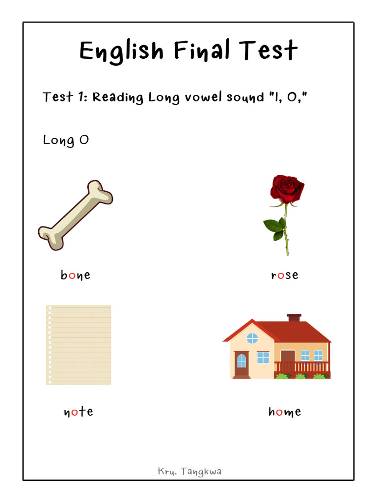 K3 - English Final Test - Read - Vowels - QnA | PDF