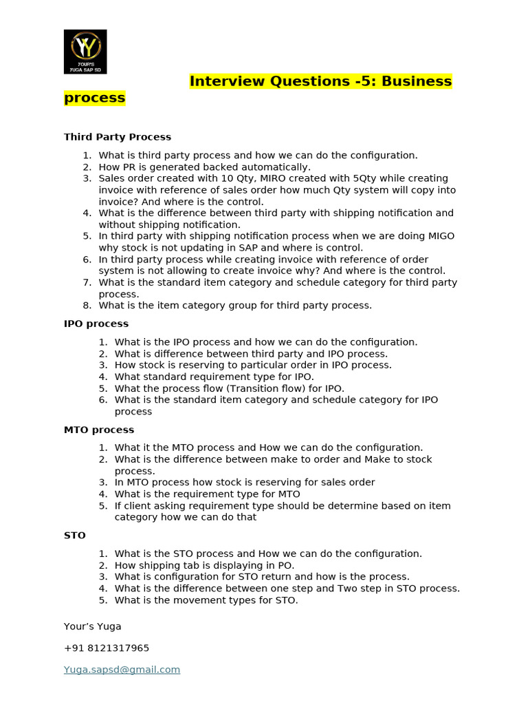 Interview Questions 5 - Business Process | PDF
