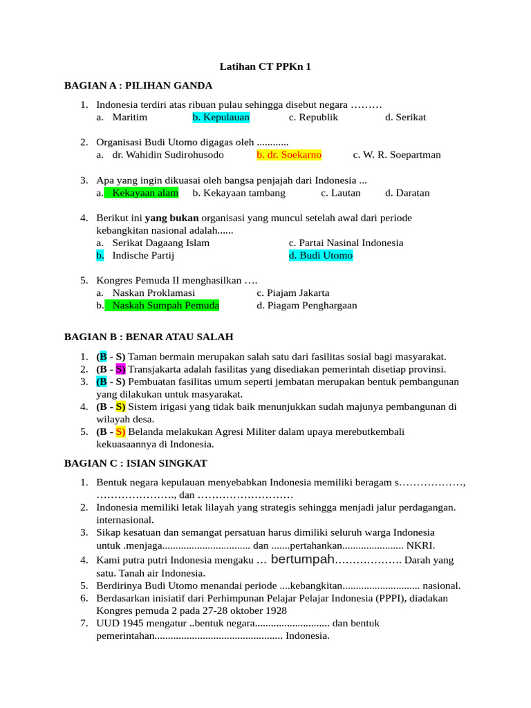 Latihan CT PPKN 1 | PDF