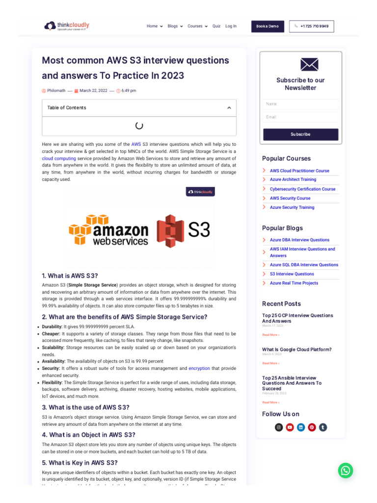 Thinkcloudly Com Aws s3 Interview Questions and Answers 2022 | PDF | Amazon Web Services ...