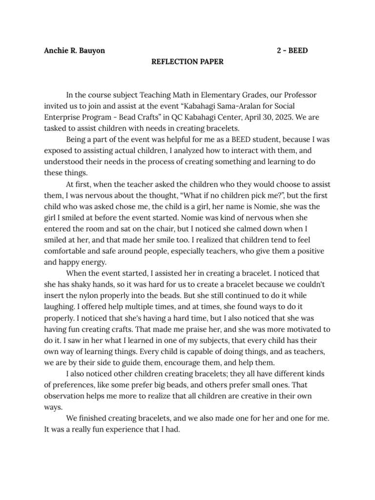 Reflection on Teaching Math Event | PDF
