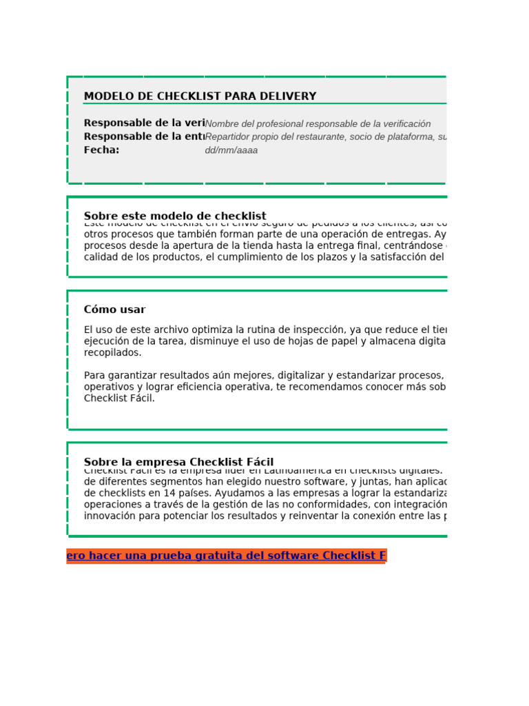 Es MR Checklist para Delivery | PDF | Alimentos | Software