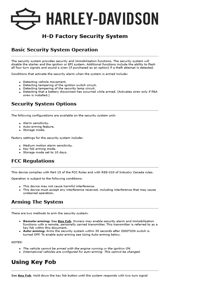 2006 VRSC Models Owner's Manual: H-D Factory Security System | PDF ...