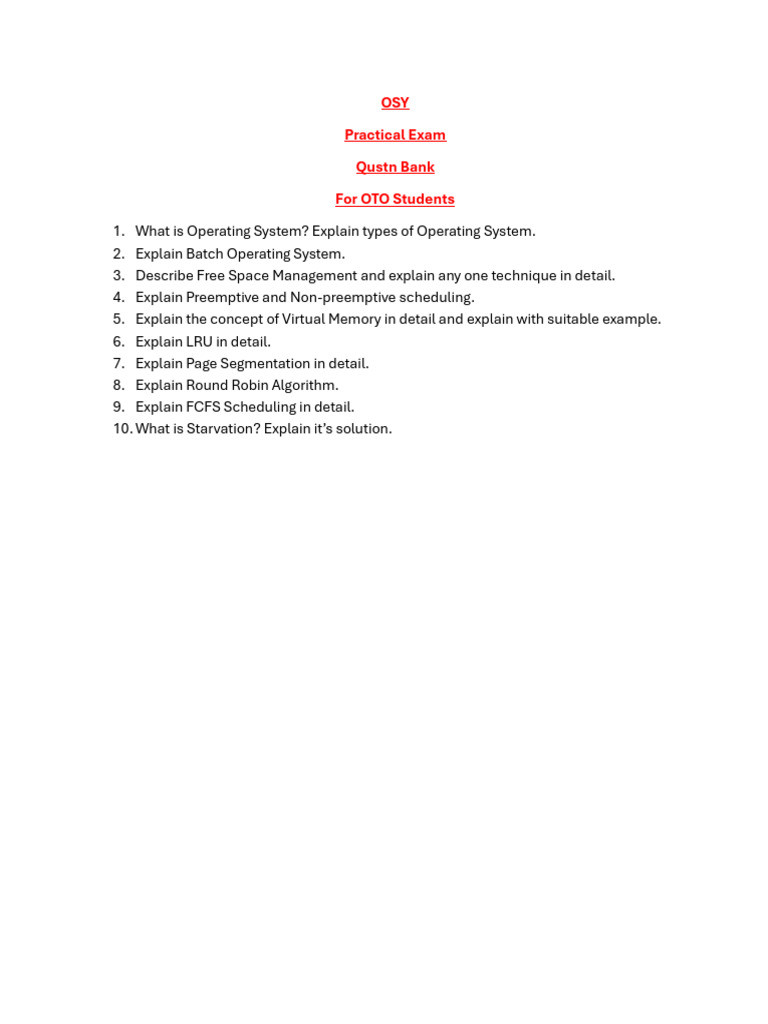 OSY Practical Exam Qustn Bank | PDF