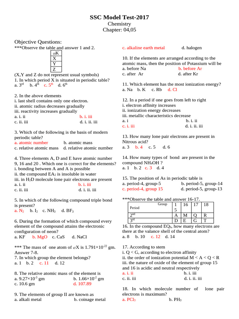 SSC Model Test - 02chemistry 04, 05 | PDF | Chemical Compounds ...