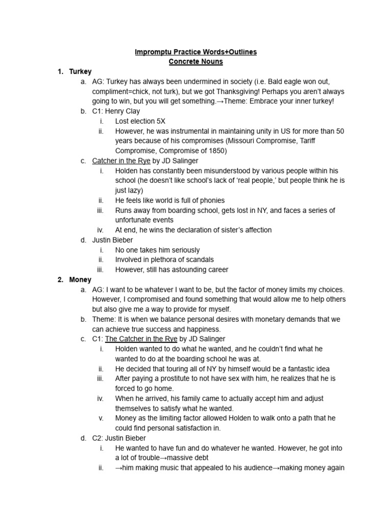 Impromptu Practice Words+Outlines | PDF | Ozone | Great Depression