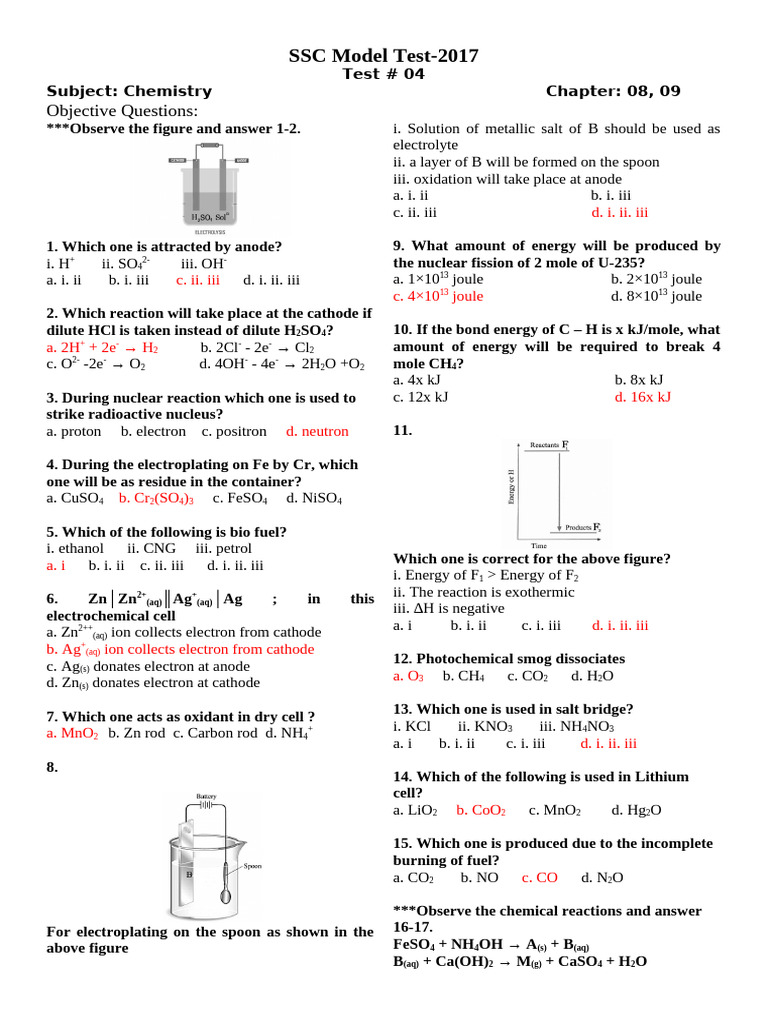 SSC Chemistry Model Test 2017 | PDF | Chemical Compounds | Chemical ...