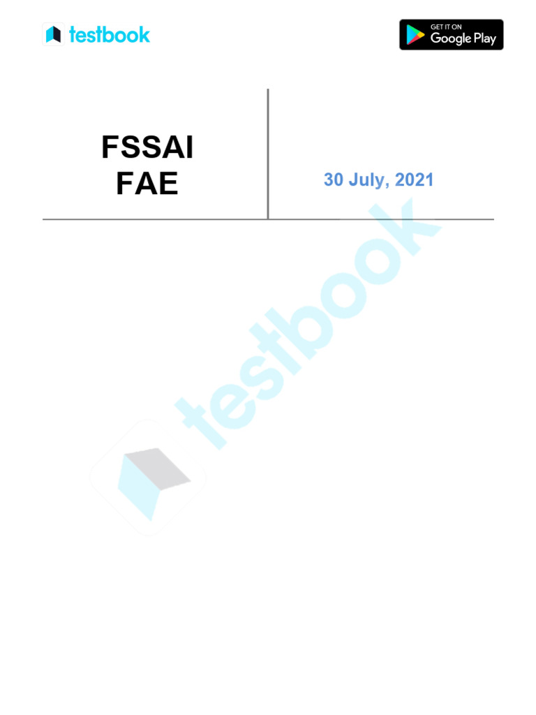 FSSAI FAE (7th Food Analyst Examination) Official Paper (Held On - 30 ...