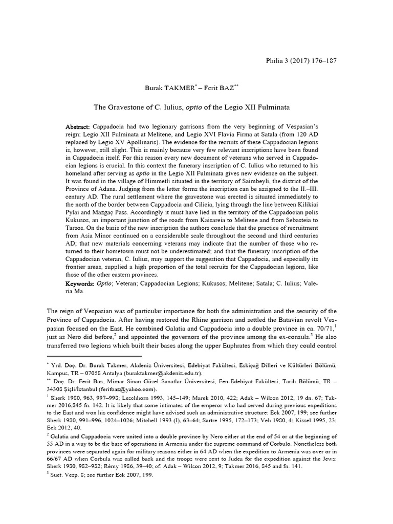 The Gravestone of C. Iulius, Optio of The Legio XII Fulminata | PDF ...