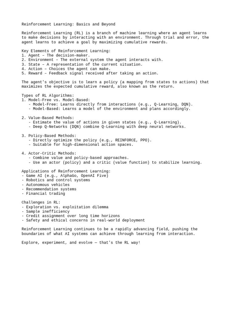 Reinforcement Learning Basics and Beyond | PDF