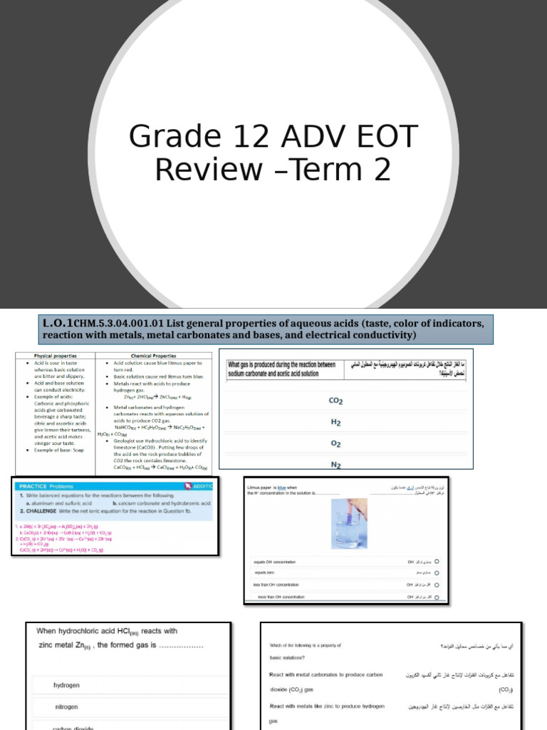 Grade 12 Adv EOT review (1) | PDF | Acid | Redox
