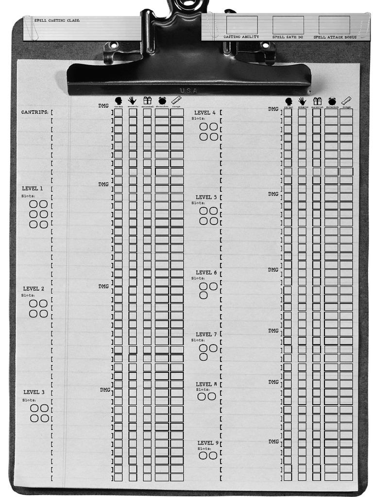 DnD spell sheet design | PDF