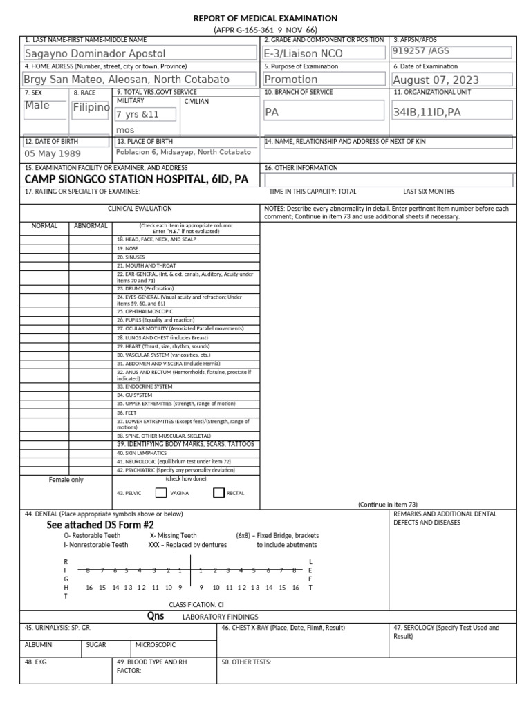 Report of Medical Examination Format | PDF | Rectum | Diastole