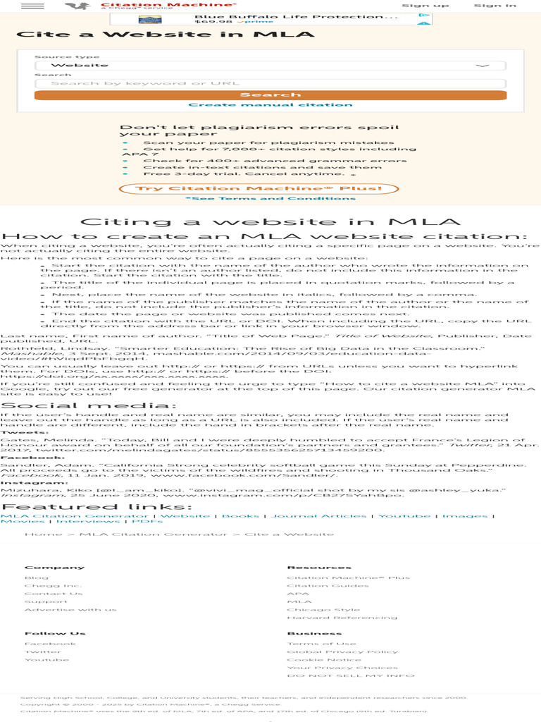 Free Citing A Website in MLA Citation Machine | PDF | Citation | World ...