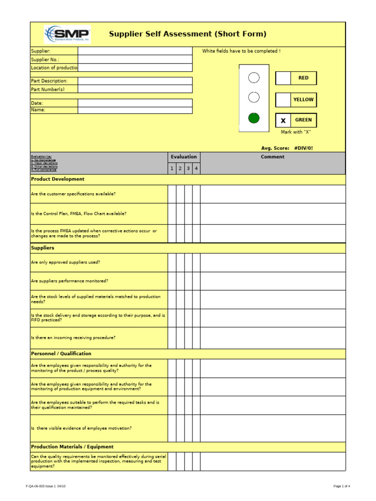 Supplier Self Assessment Short Form | PDF | Regulatory Compliance ...