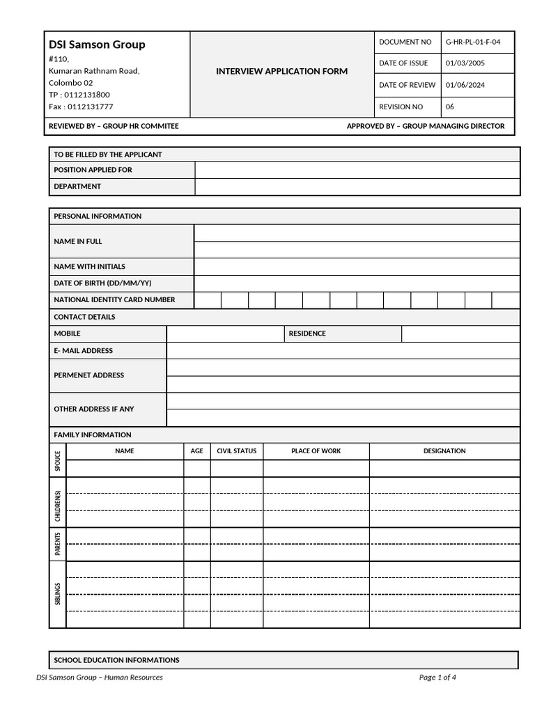 G HR PL 01 F 04 Interview Application Form | PDF