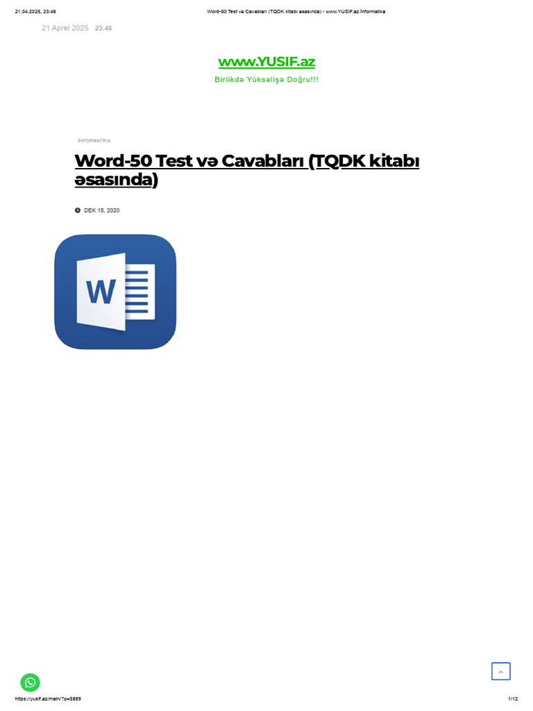 Word-50 Test VƏ Cavabları (TQDK Kitabı Əsasında) - WWW - Yusif.az ...