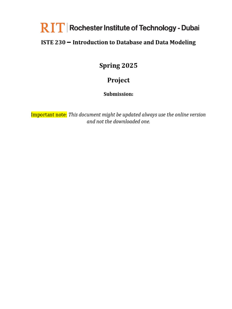 Project Description - Winter2025 | PDF | Databases | Relational Model