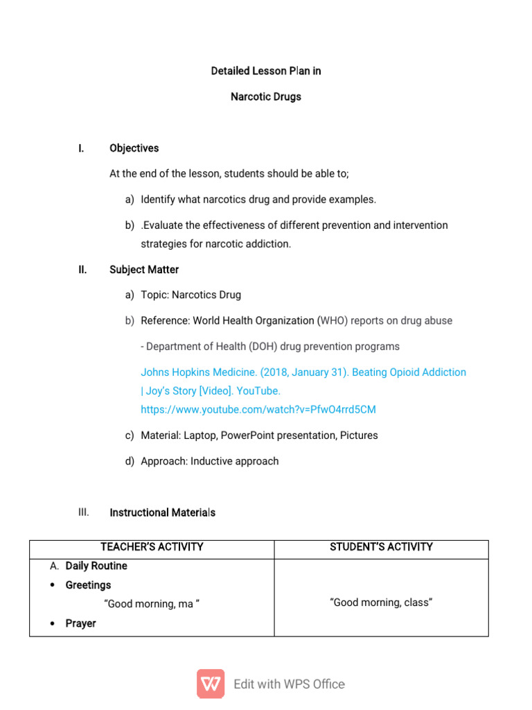 Detailed Lesson Plan | PDF | Substance Dependence | Narcotic