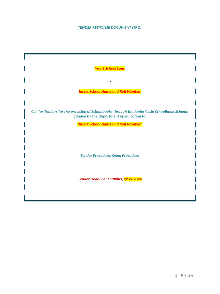 TRD Template for Schoolbook Tender | PDF | Small And Medium Sized ...