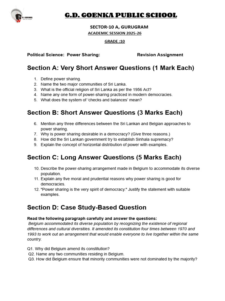 G-10 Political Science Assignment Power Sharing | PDF