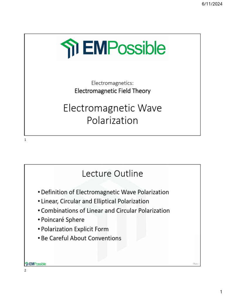 Lecture Wave Polarization | PDF | Polarization (Waves) | Waves