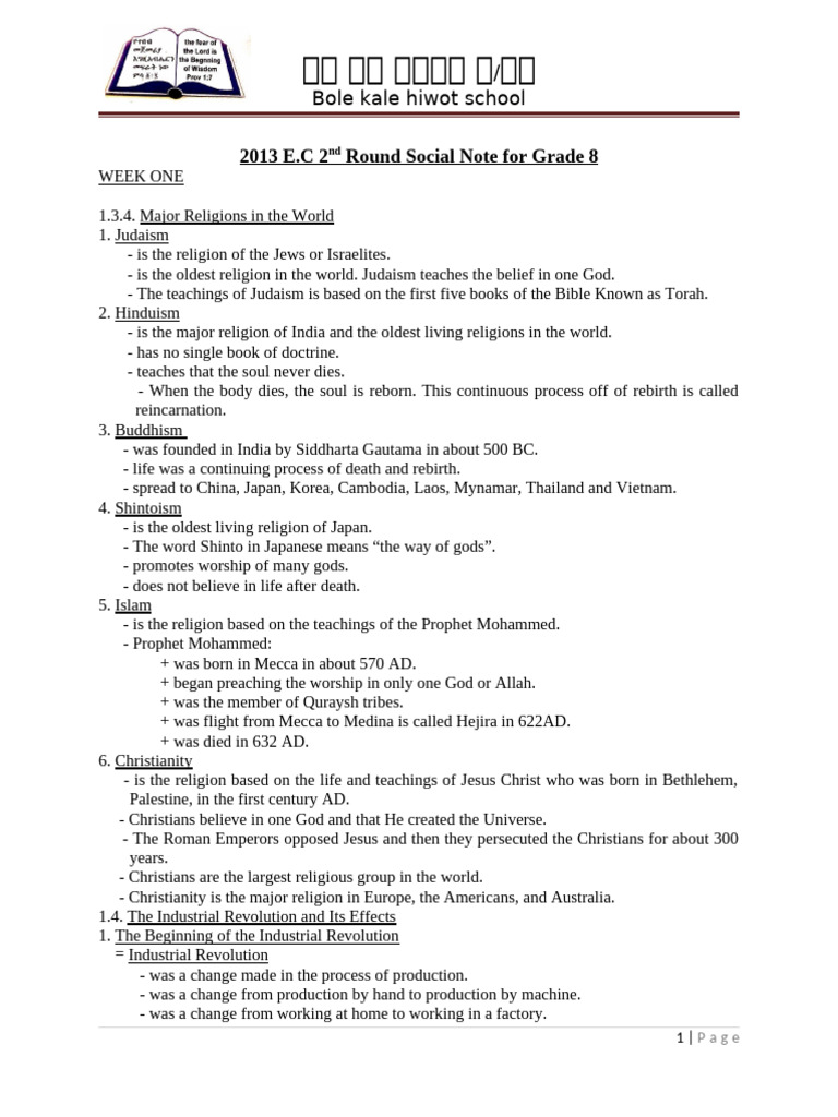 Grade 8 Social Note | PDF | World War II | Industrial Revolution