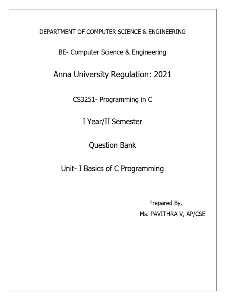 Unit 1 2 Marks and 13 Marks | PDF | Scope (Computer Science) | C (Programming Language)