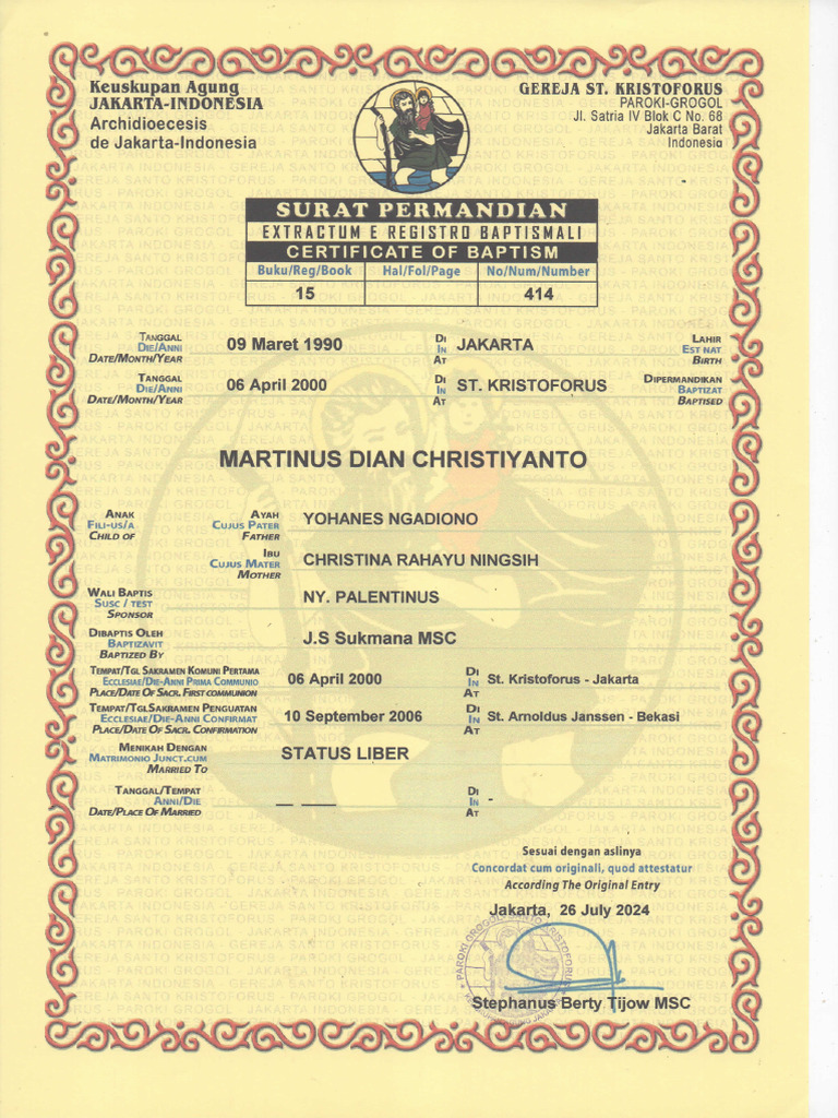 Pembaruan Surat Baptis 2024 | PDF