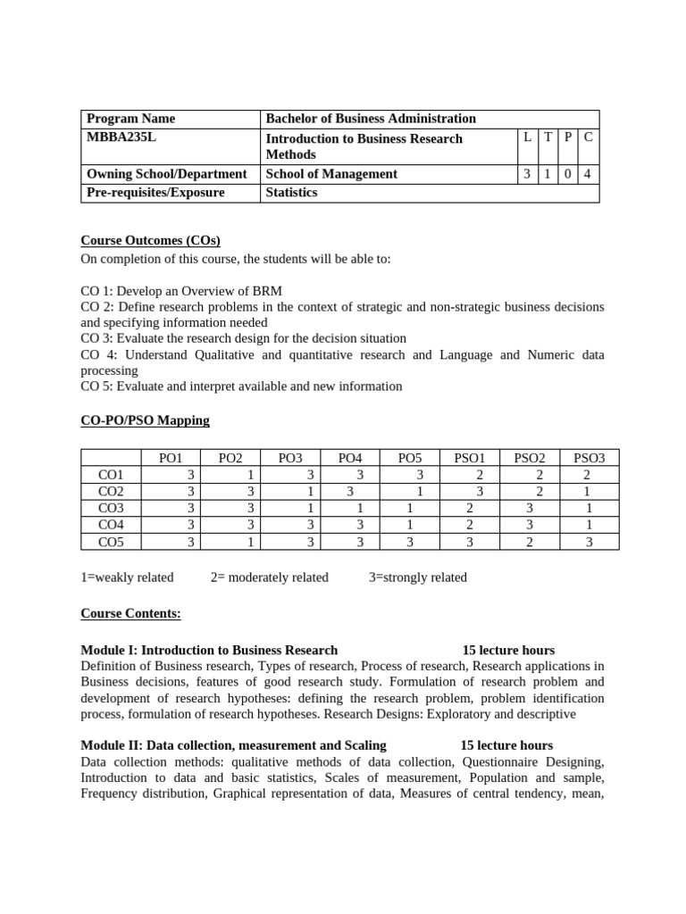 IBRM Course Outline - MBBA235L | PDF | Analysis Of Variance | Variance