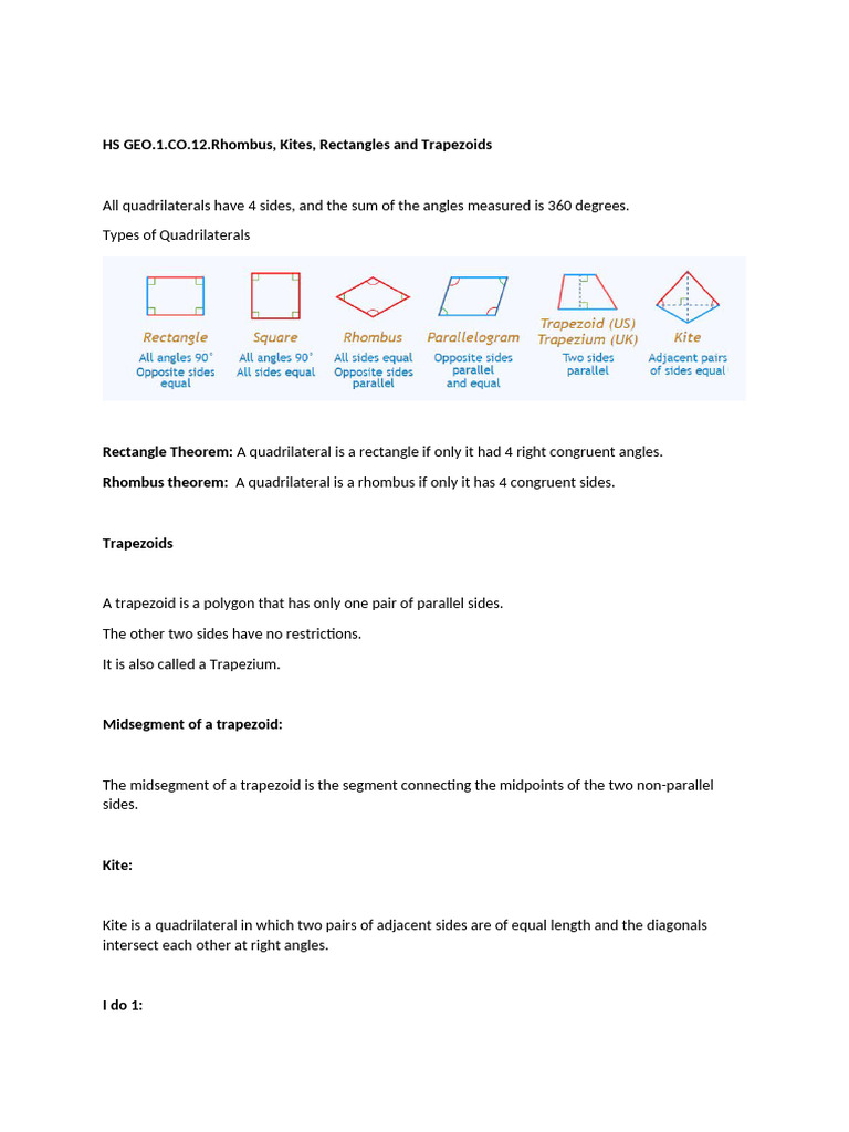 Rhombus, Kites, Rectangles and Trapezoids | PDF | Rectangle | Perpendicular
